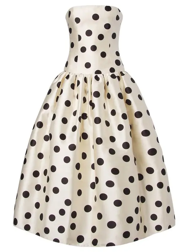 THE NEW ARRIVALS ILKYAZ OZEL Leyla Polka-dot Satin Bustier Gown - White