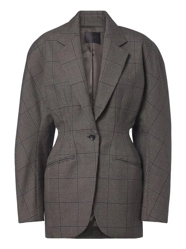 MUGLER Checked Oversized Wool Jacket - Brown
