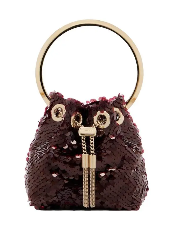 JIMMY CHOO Bon Bon Micro Sequined Bucket Bag - Burgundy