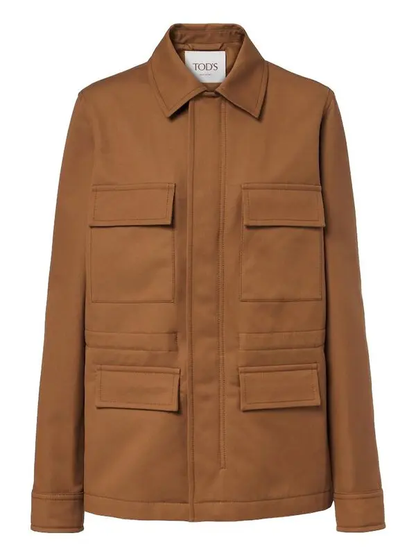 TOD'S Cotton Field Jacket With Leather Trim - Brown