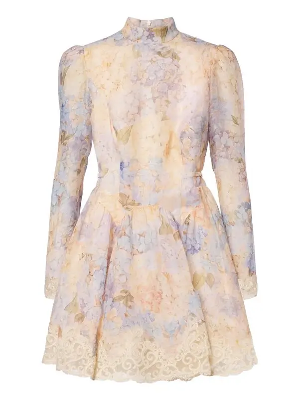 Zimmermann Valiant Floral Silk And Linen Minidress - Beige