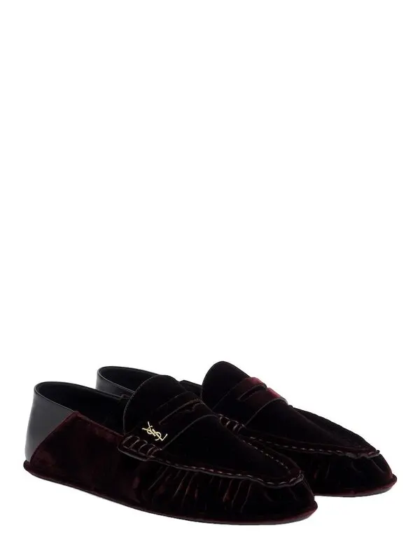 Saint Laurent Le Loafer Velvet Penny Loafers - Burgundy
