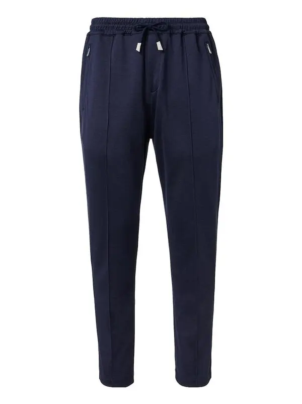 Eleventy Silk And Cotton-blend Sweatpants - Blue