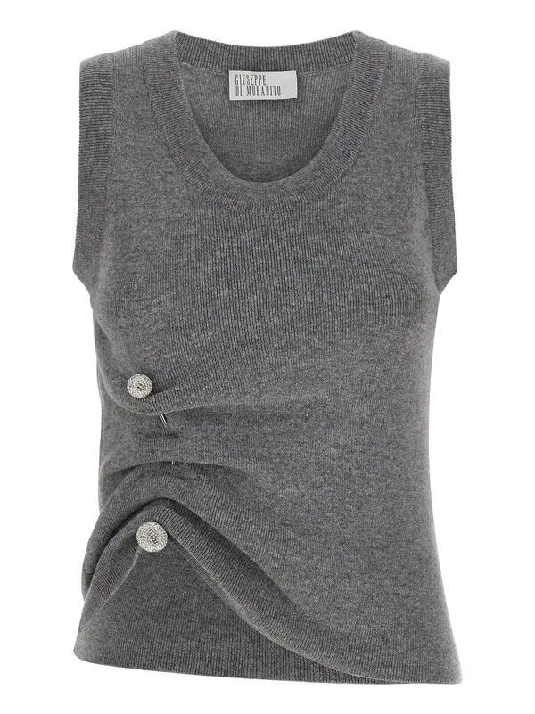 Giuseppe Di Morabito Jewel Brooch Knit Top - Gray