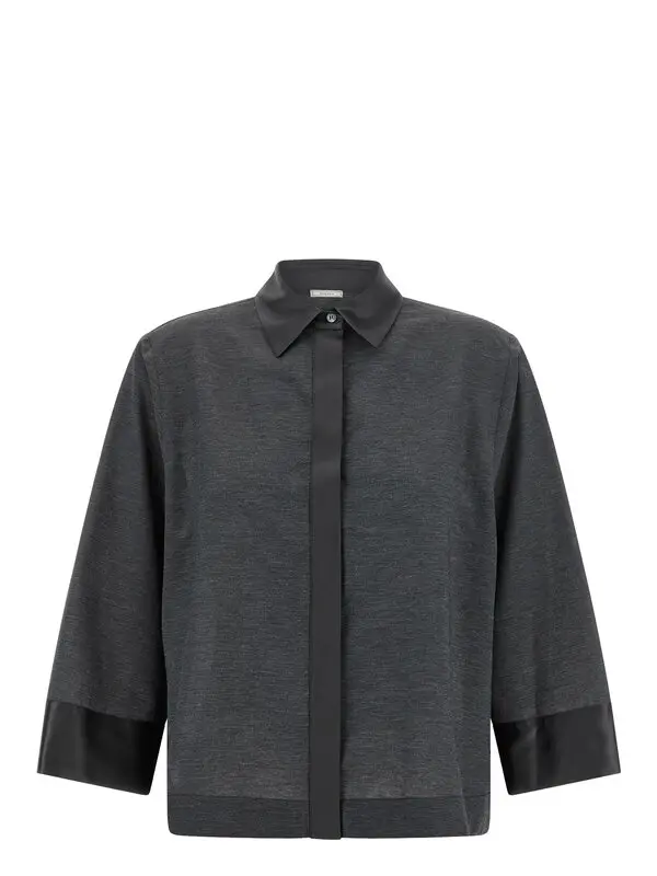 Peserico Jersey Shirt With Contrast Satin Details - Gray