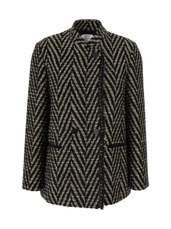 FORTE_FORTE Chevron Motif Sequined Tech Fabric Jacket - Multicolor