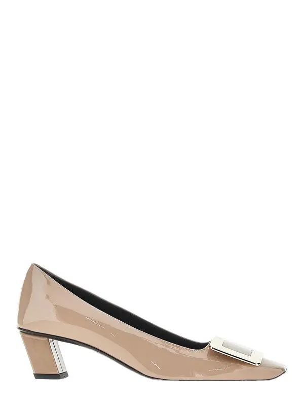 ROGER VIVIER Belle Vivier Patent Leather Pumps With Gold Buckle - Grey