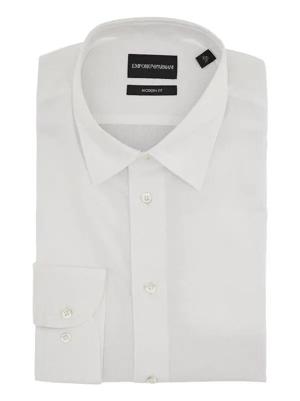Emporio Armani Jacquard Cotton Modern Fit Shirt - White