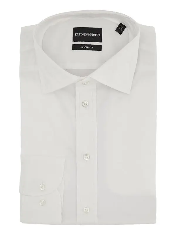 Emporio Armani Stretch Poplin Modern Fit Shirt - White