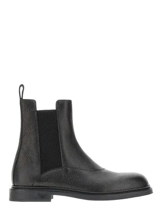 Emporio Armani Grained Leather Chelsea Boots - Black