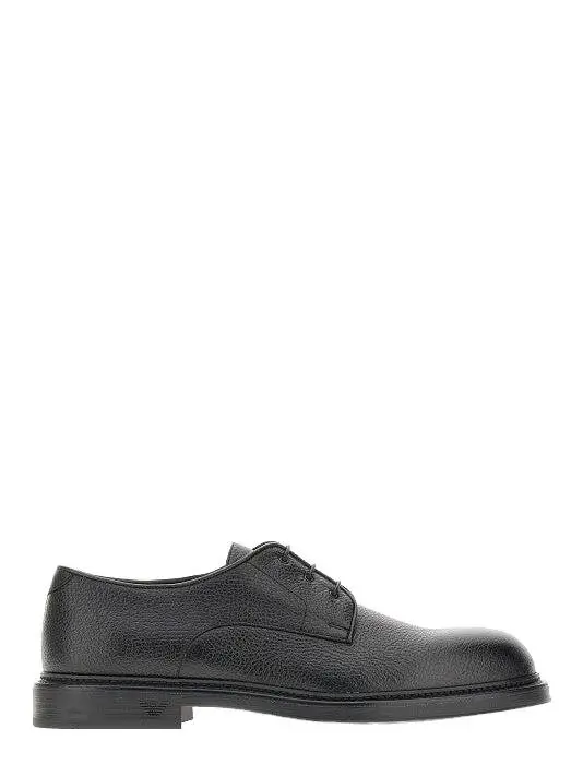 Emporio Armani Grained Leather Derby Shoes - Black