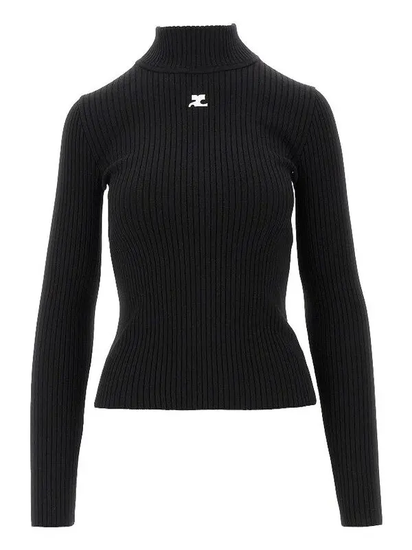 COURREGES Ribbed Mock Neck Sweater - Black