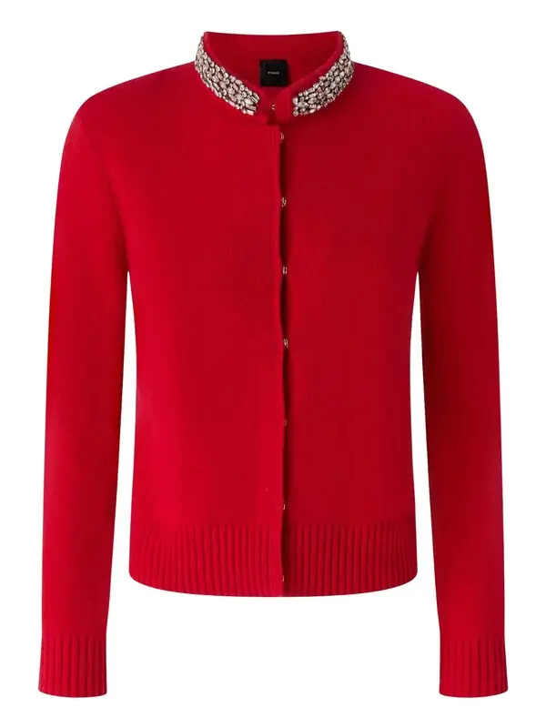 Pinko Wool Blend Cardigan With Embellished Collar - Red
