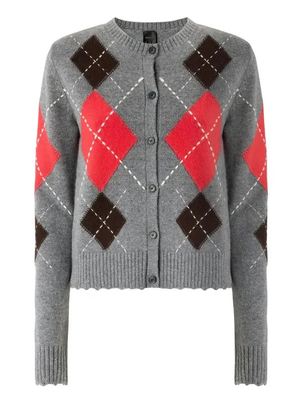 Pinko Argyle Cardigan With V-neck - Gray