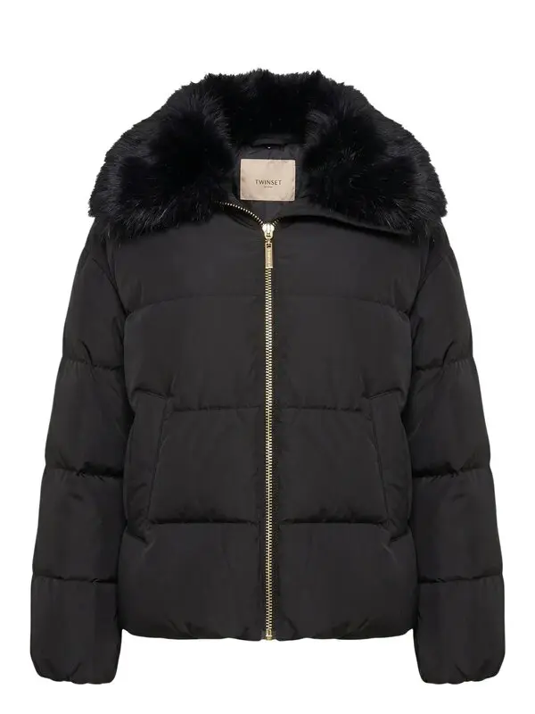 TWINSET Padded Down Jacket With Fur Collar - Black