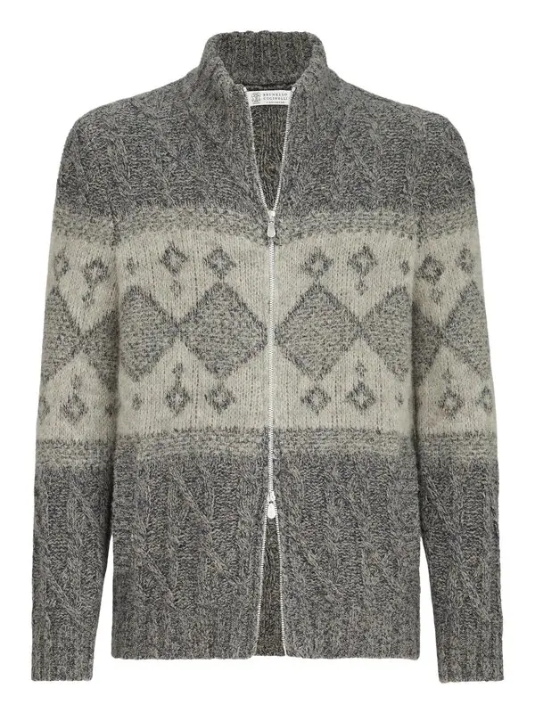 Brunello Cucinelli Zip-up Cardigan With Geometric Pattern - Blue