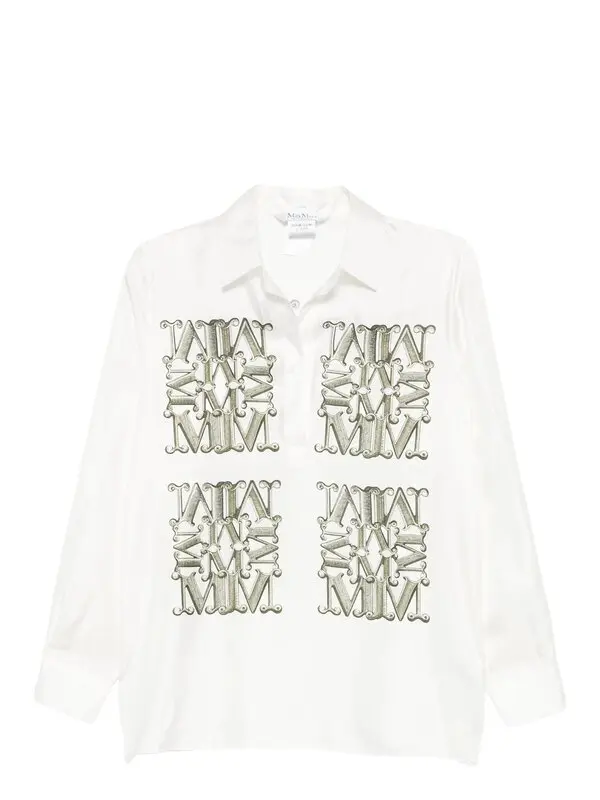 Max Mara Classic Collar Shirt With Embroidered Monogram - Beige
