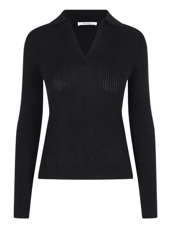 Max Mara Ribbed Knit Collared Sweater - Black