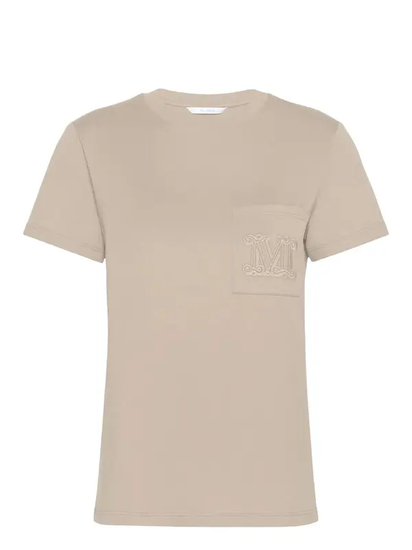 Max Mara Papaya Cotton T-shirt With Embroidered Pocket - Beige