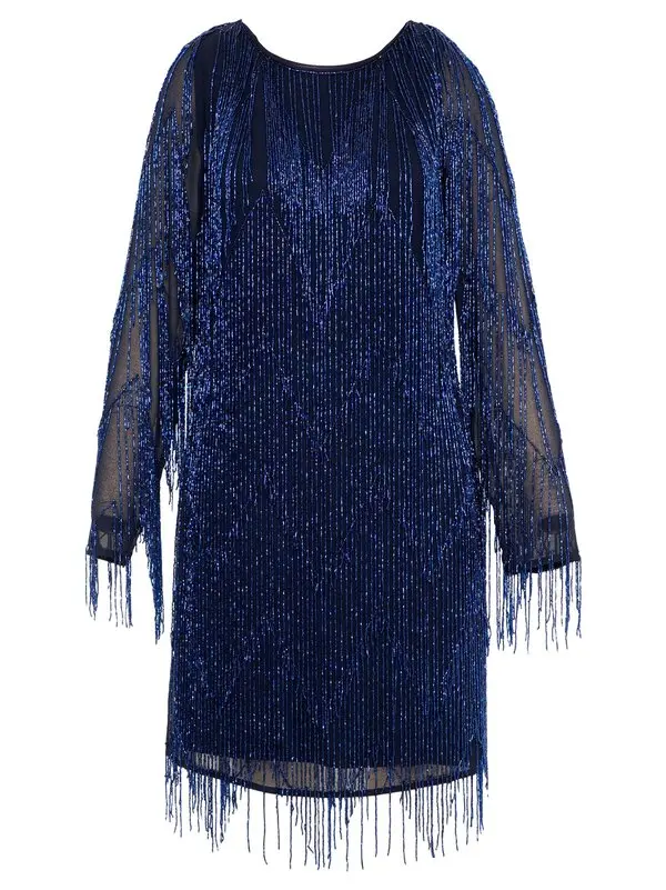 ROSE & NANCY Janey Beaded Fringe Mini Dress - Blue