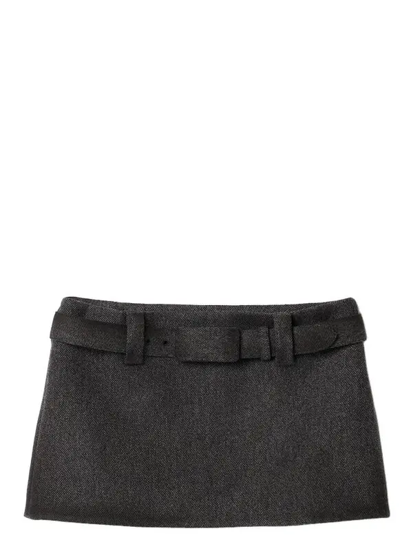 Miu Miu Belted Double Wool Miniskirt - Grey