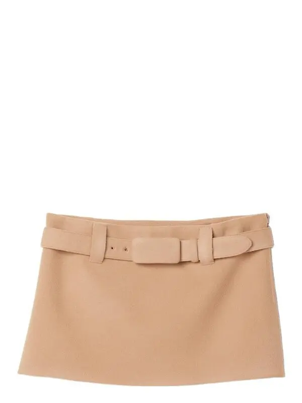 Miu Miu Waxed Double Wool Miniskirt - Hazelnut