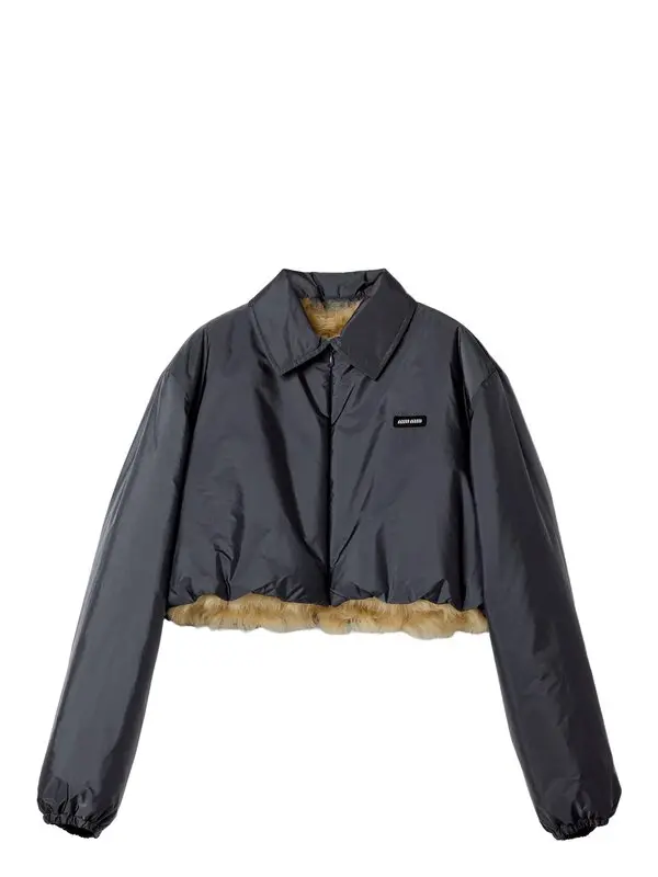 Miu Miu Cropped Technical Fabric And Shearling Blouson Jacket - Hematite