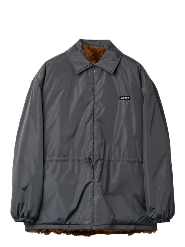 Miu Miu Technical Fabric And Shearling Blouson Jacket - Hematite