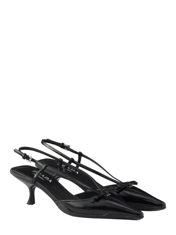 Prada Brushed Leather Slingback Pumps With Metal Buckle - Black