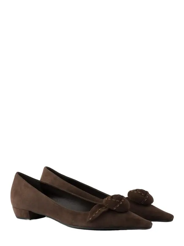 Prada Suede Ballerinas With Embossed Logo - Brown