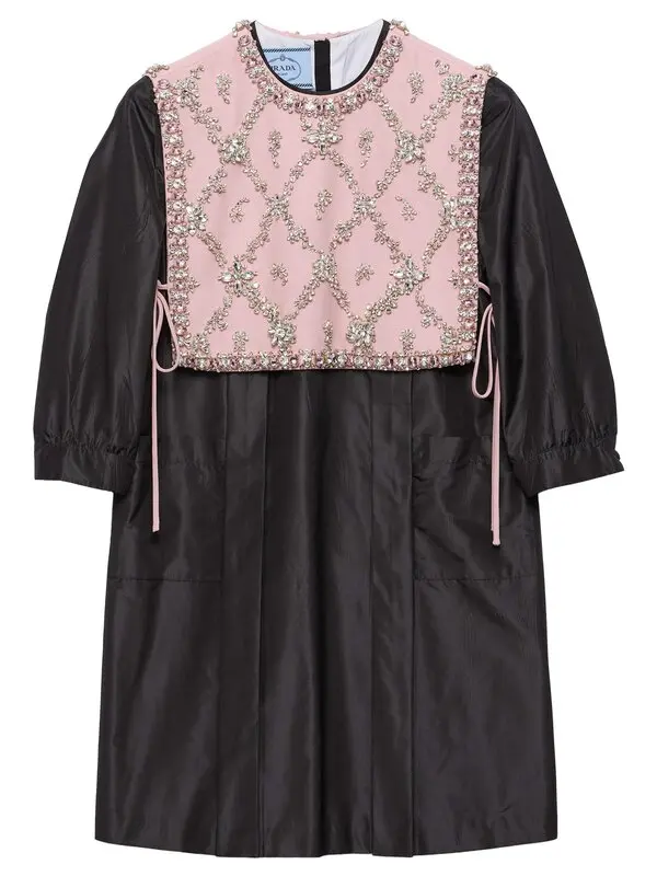Prada Embroidered Taffeta Mini-dress - Black