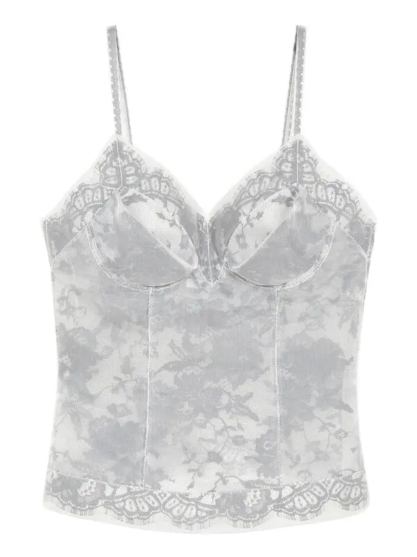 Alexander McQueen Floral Lace Organza Top - Ivory