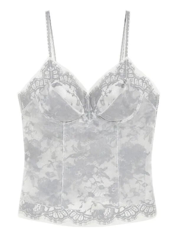 Alexander McQueen Floral Lace Organza Top - Ivory