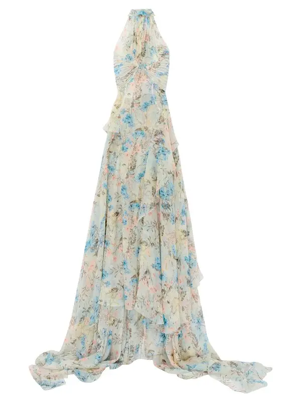 Alexander McQueen Floral Printed Silk Georgette Evening Dress - Multicolor