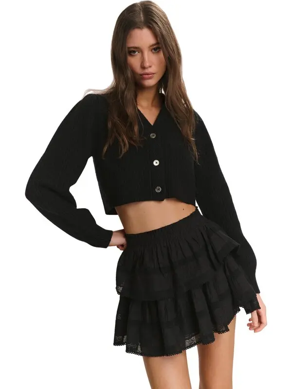 LoveShackFancy Avignon Cropped Cardigan - Black