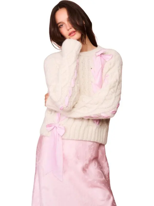 LoveShackFancy Parson Alpaca-blend Ribbon Pullover - Icy Blush