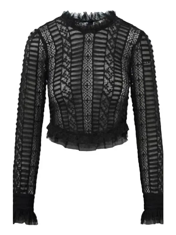 LoveShackFancy Etheline Crochet Lace Blouse - Black