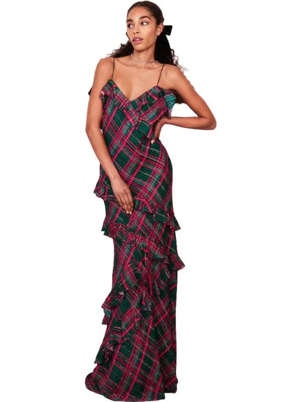LoveShackFancy Rialto Silk Tartan Dress - Evergreen