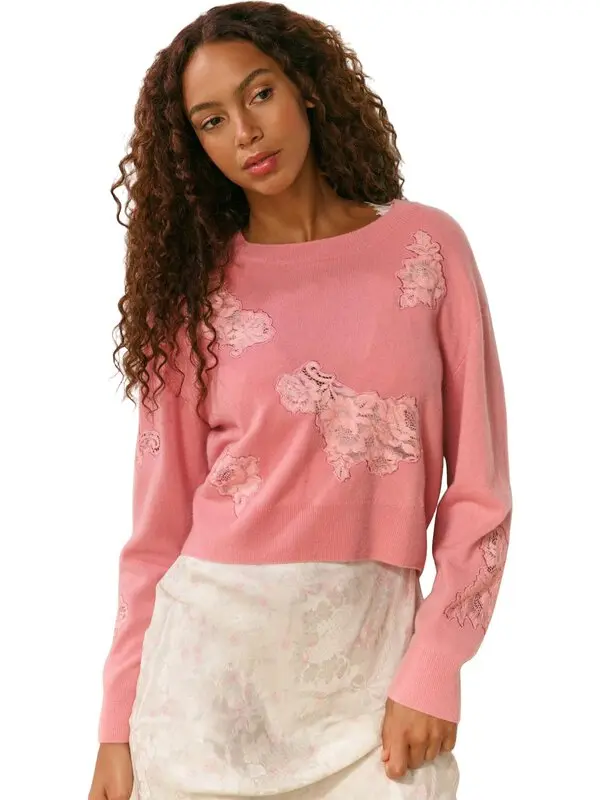 LoveShackFancy Lazuli Embroidered Lace Pullover - Quartz