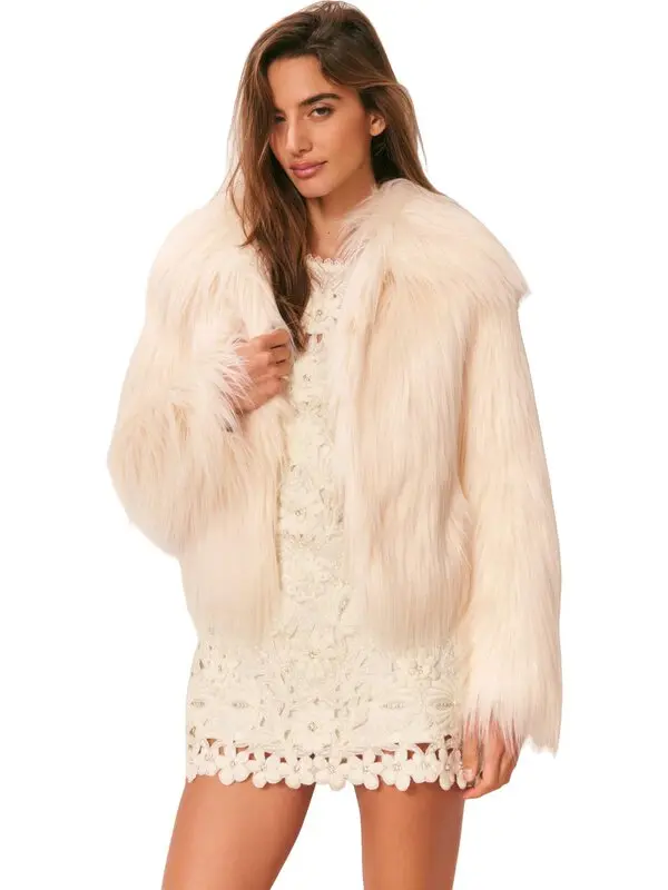 LoveShackFancy Fallon Faux Fur Jacket - Ivory