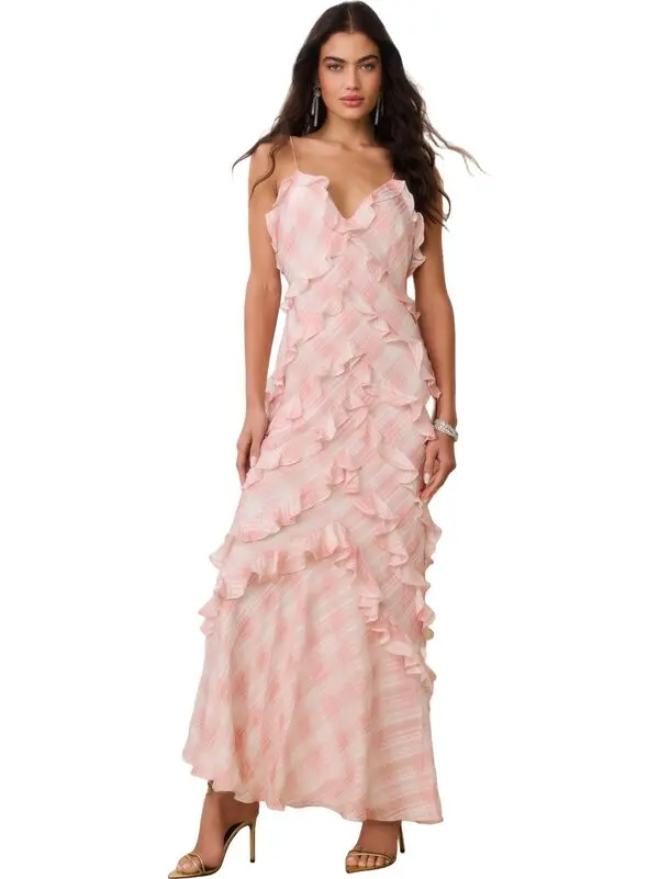 LoveShackFancy Eliettta Tartan Ruffle Maxi Dress - Neapolitan