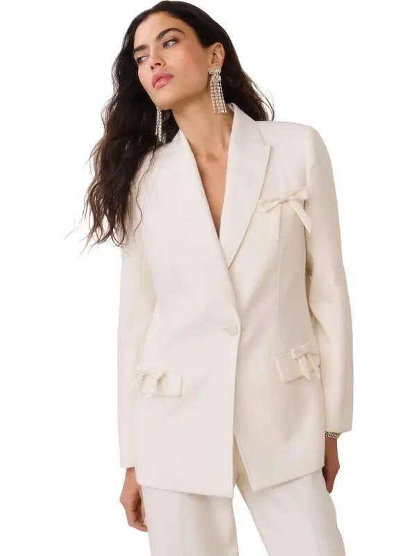 LoveShackFancy Shayne Wool-blend Bow-embellished Blazer - Cream