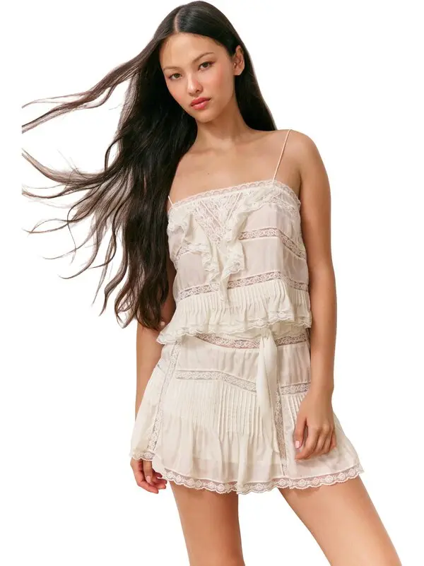 LoveShackFancy Willia Silk Lace-detailed Mini Skirt - Ivory