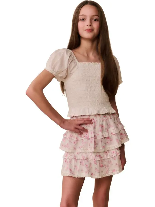 LoveShackFancy Tween Floral Blooms Tiered Mini Skirt - Rustic Orchid