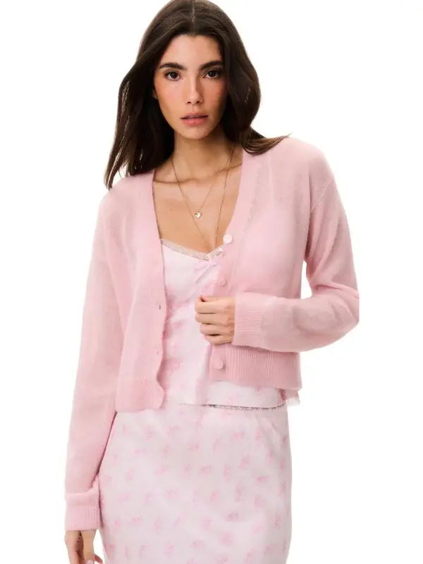 LoveShackFancy Breckie Sheer Alpaca Wool Blend Cardigan - Blushberry