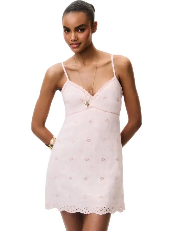 LoveShackFancy Becklyn Eyelet Linen Mini Dress - Rose Drift