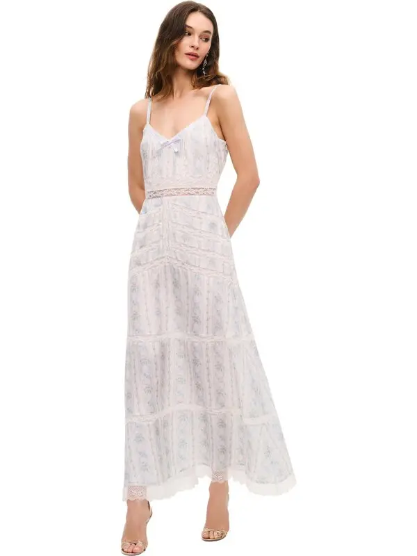 LoveShackFancy Mirabeline Silk Lace-trimmed Maxi Dress - Iris Amour