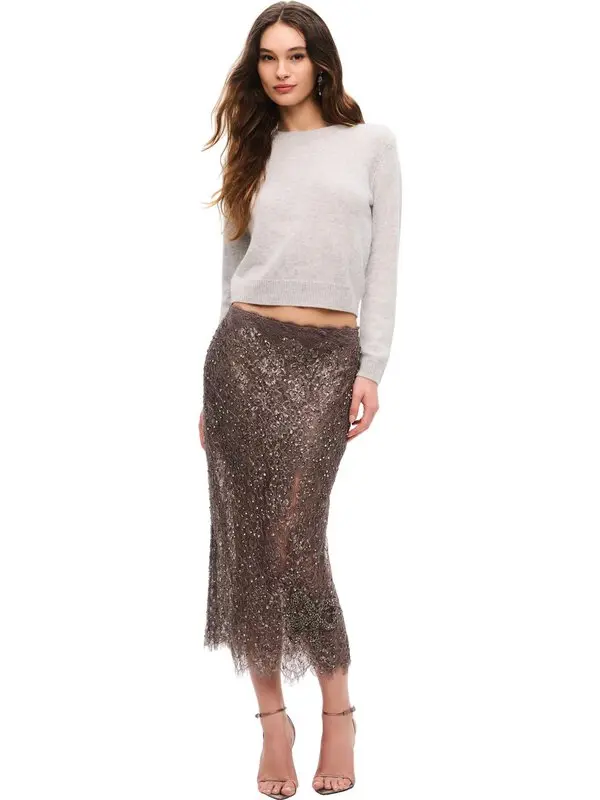 LoveShackFancy Kian Metallic Lace Midi Skirt - Pewter