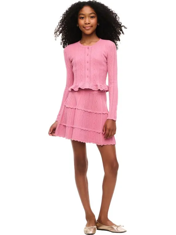 LoveShackFancy Stretch Pointelle Gemira Mini Skirt - Peony