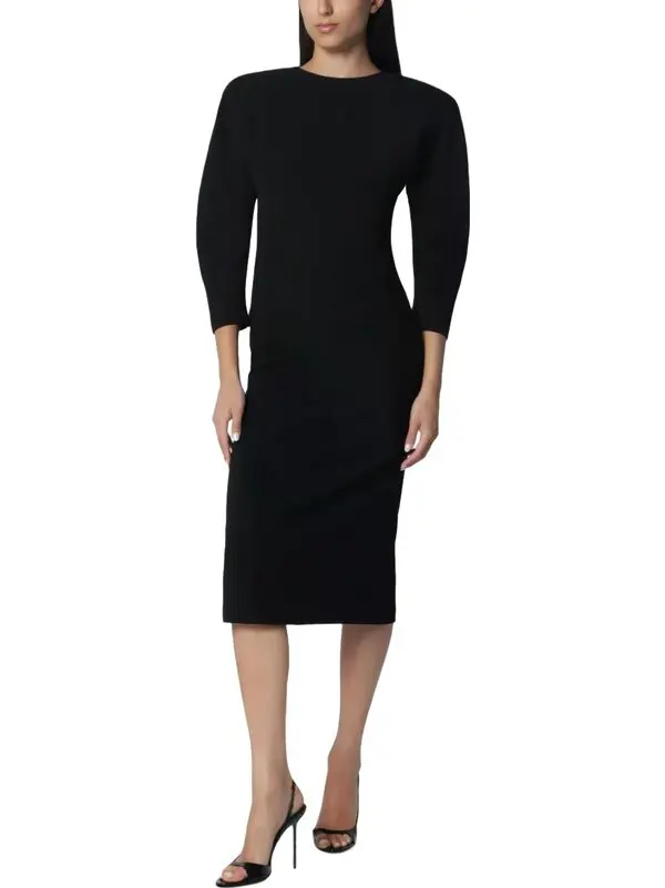 Andamane Rounded-shoulder Midi Dress - Black